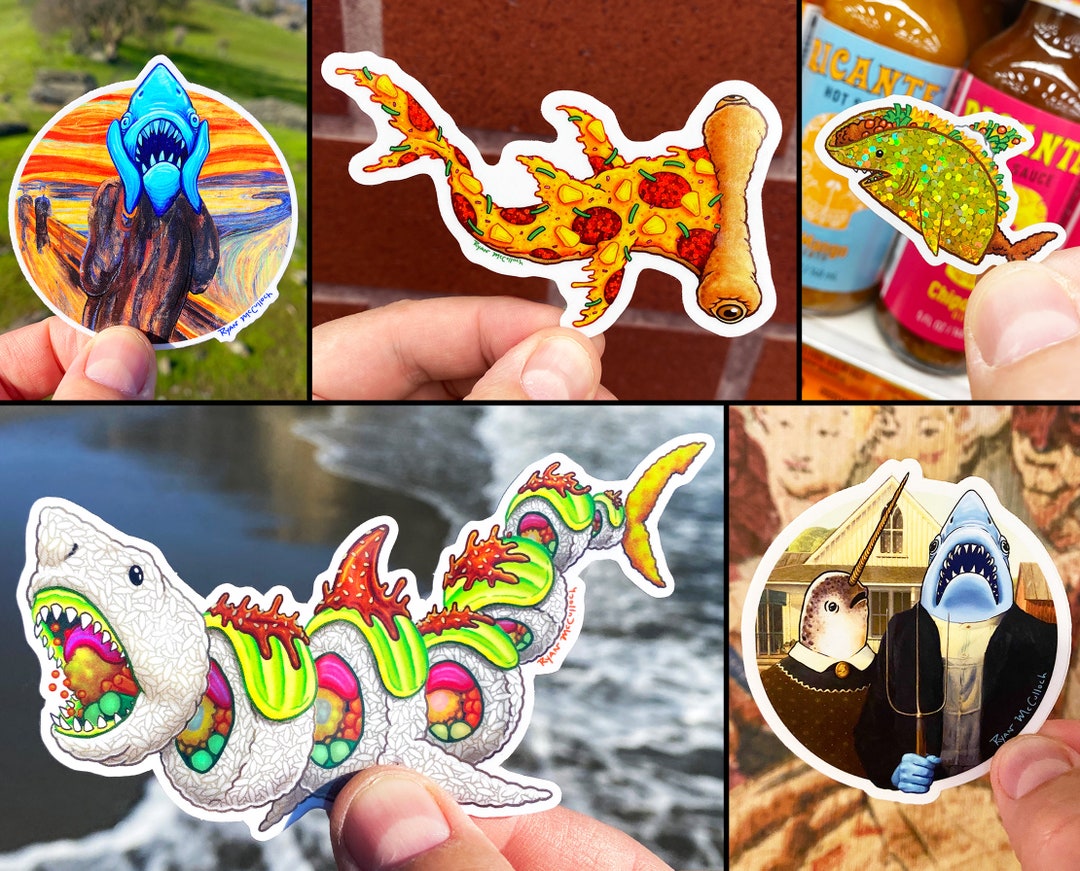 Shark Sticker Pack of 5: Vinyl, Holographic & Glitter WATERPROOF ...