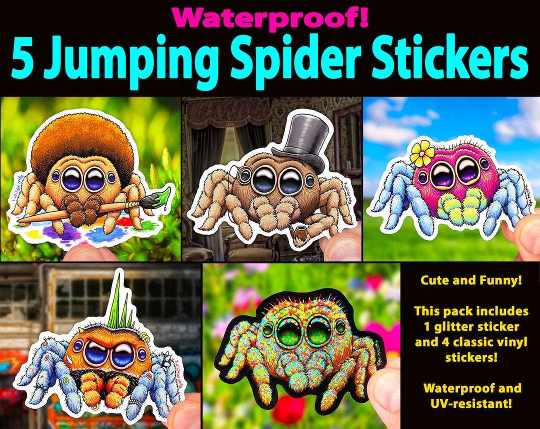 CUTE JUMPING SPIDER Stickers! Sticker-pack With 5 Waterproof Stickers ...