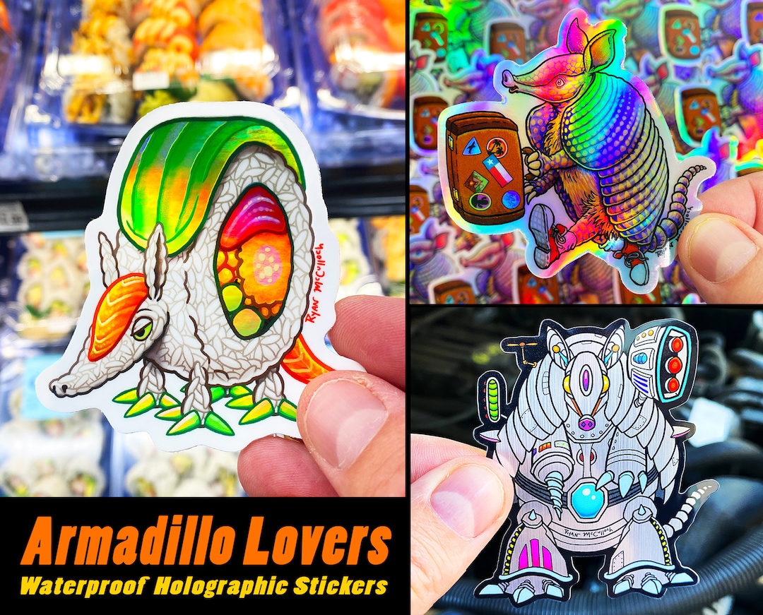 3 Holographic Armadillo Stickers: Mechadillo, Uramaki Sushi Armadillo ...