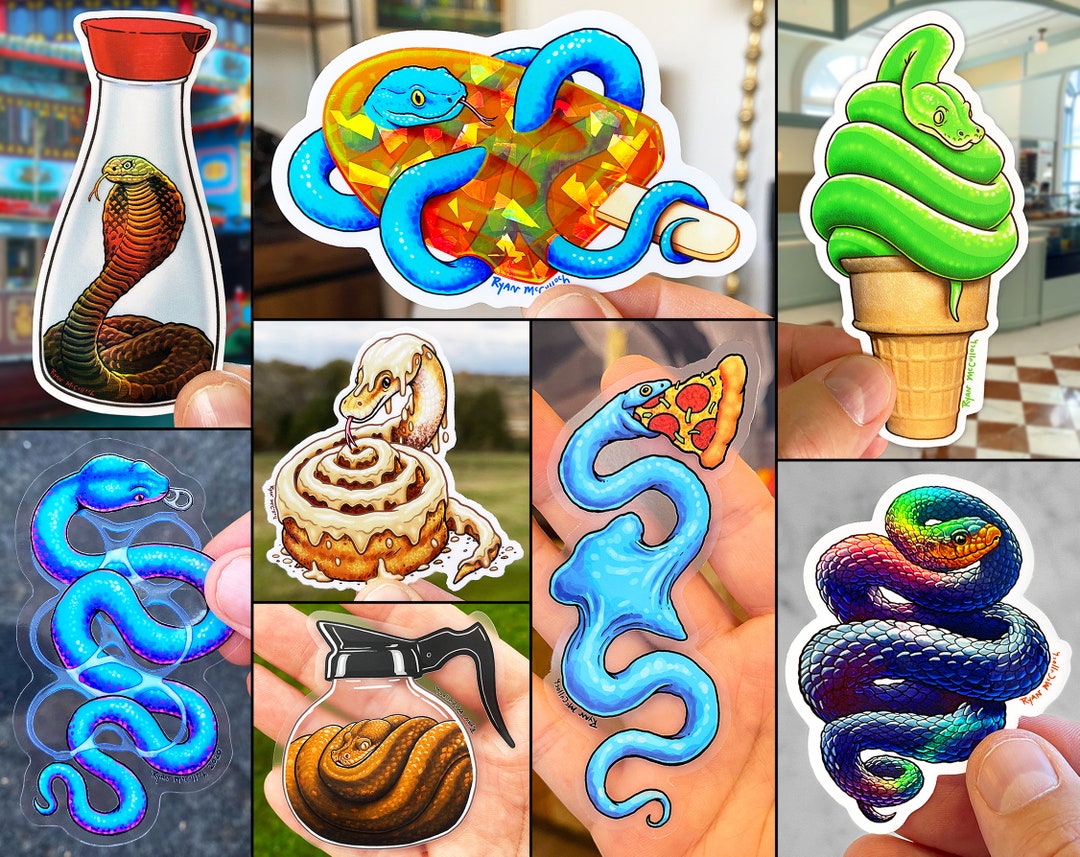 8 SNAKE STICKERS! Sticker-pack! Clear, Holographic & Vinyl Stickers ...