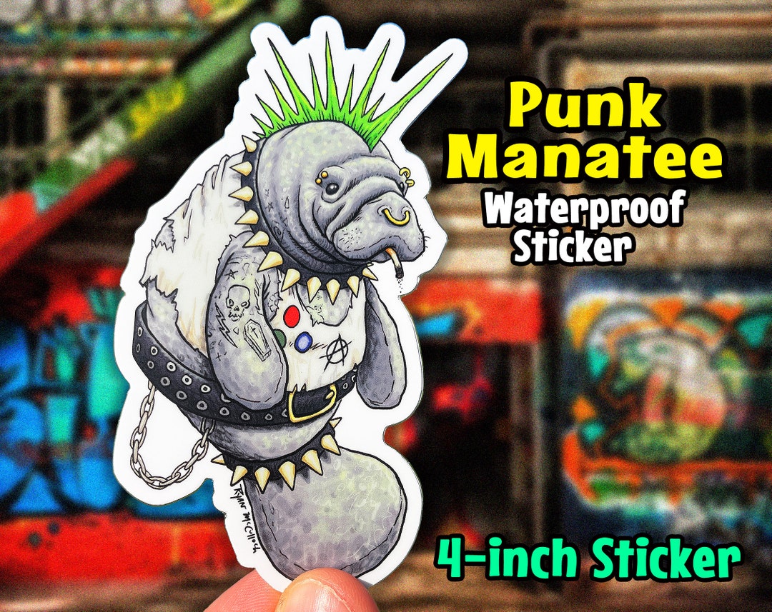 PUNK MANATEE STICKER! Waterproof Sticker! Vinyl Sticker! Manatee Tattoo ...