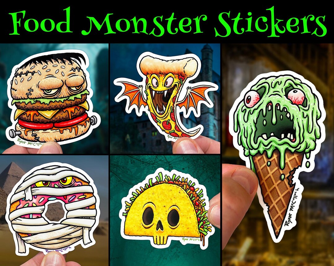 FOOD MONSTER STICKERS! 5 Waterproof Stickers! Frankenstein Burger ...