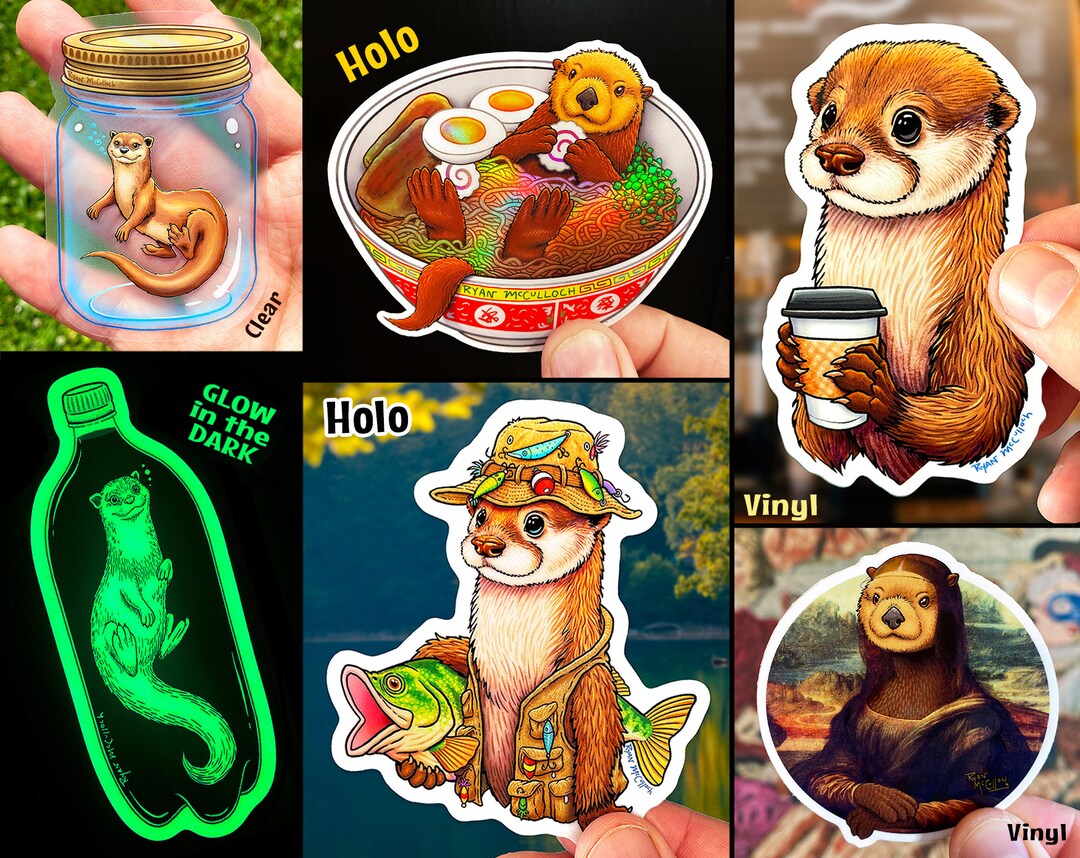 Otter Sticker Pack of 6: W/ Glow-in-the-dark, Clear & Holographic ...