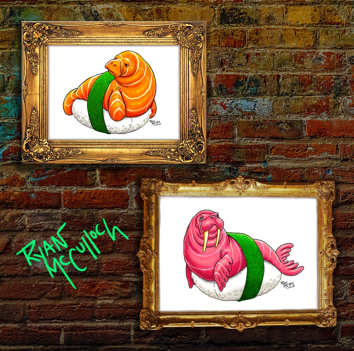 Signed Print: "sashimi Manatee" Sushi Manatee Painting, Food Animal ...