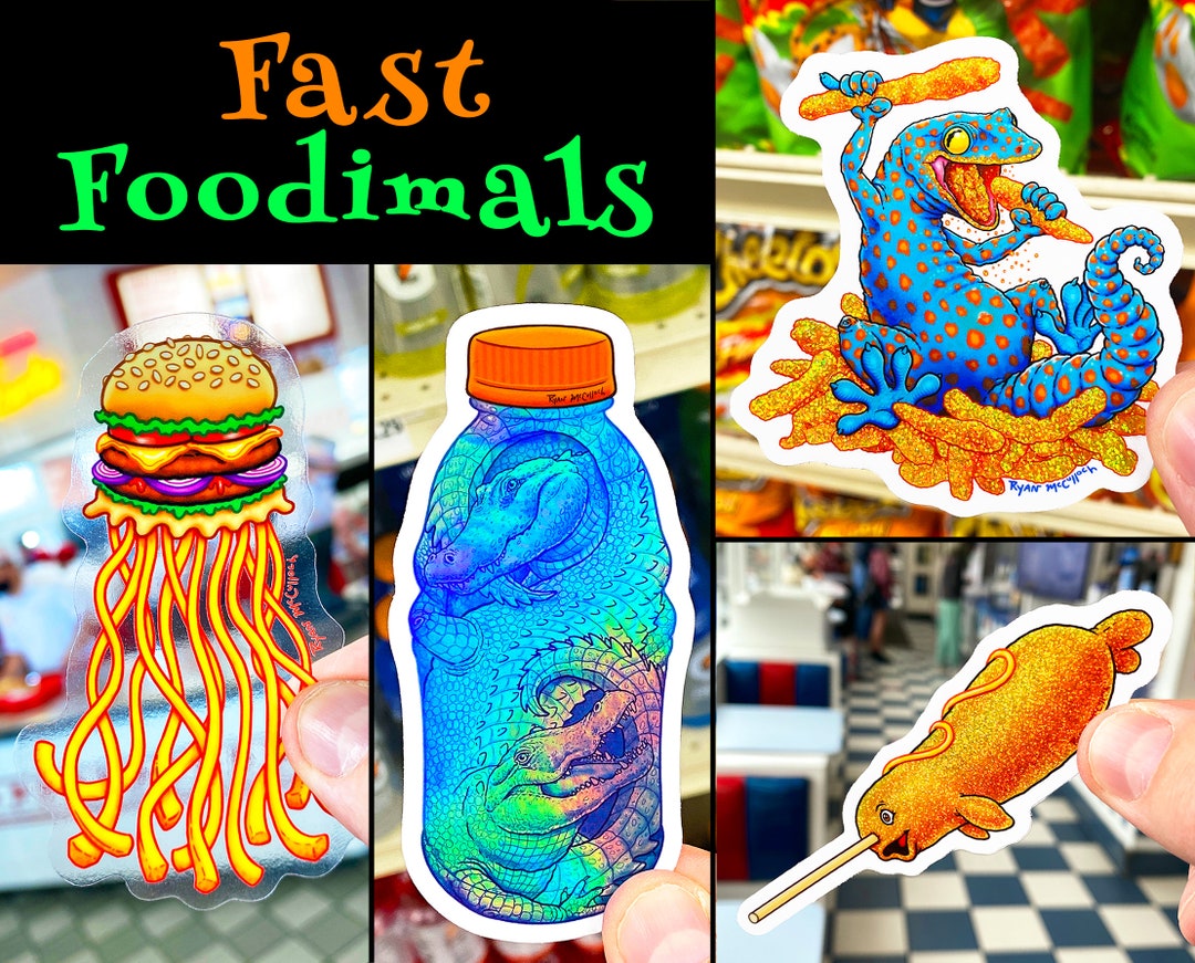 Food Animals STICKER PACK: 4 Glitter, Holographic & Clear Stickers ...