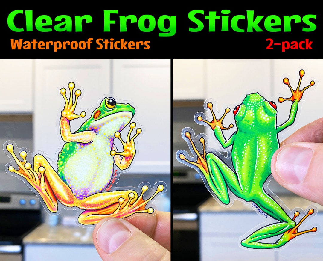 TWO Transparent Frog Stickers: Waterproof Clear Stickers! Cute, Green ...
