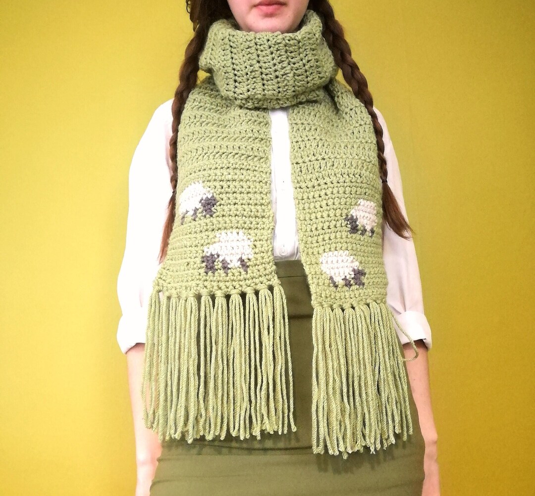 Handmade Crochet Green Sheep Scarf - Etsy