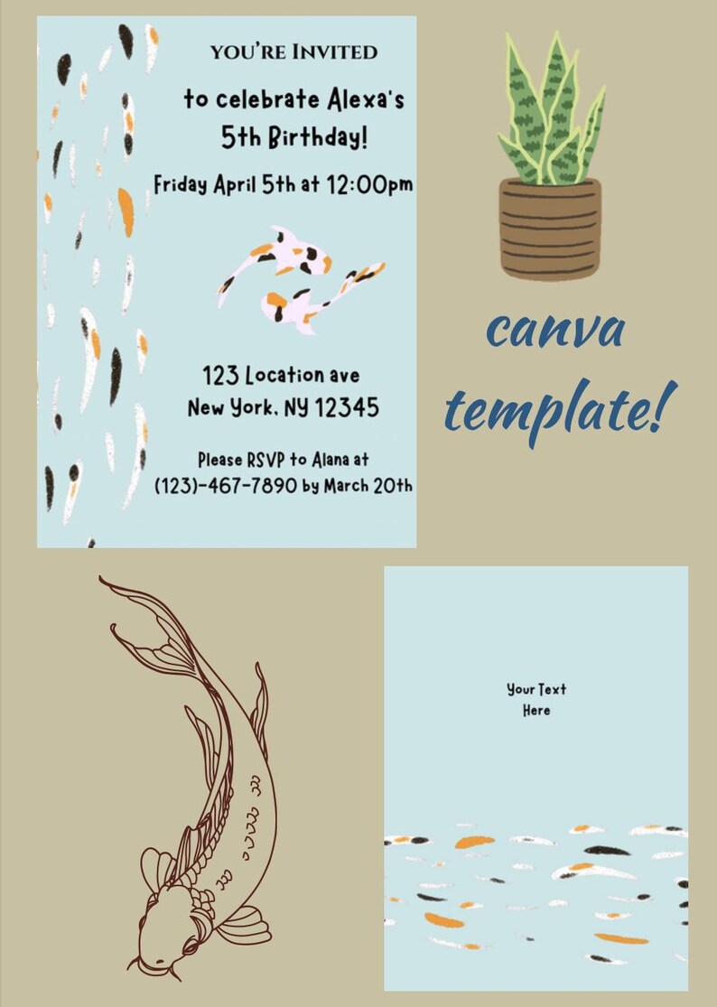 Koi Fish Party Invitation Canva Template Birthday Party Bridal Shower ...