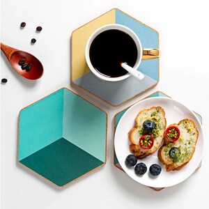 Geometric Coasters, Oversized Multicolored Color Block Hexagon, Set of ...