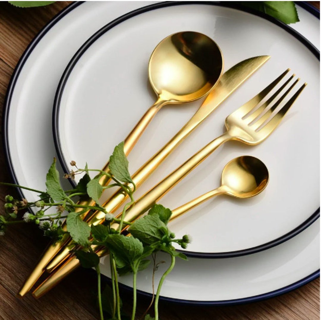 Matte Gold 4 Piece Flatware Set, Single Place Setting - Etsy