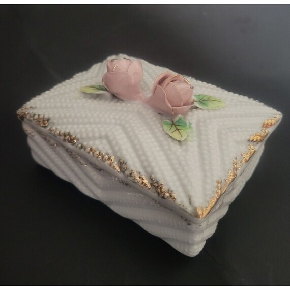 Vtg Ucagco Trinket Box Lid Japan Ceramic Pink Roses Texturized - Etsy