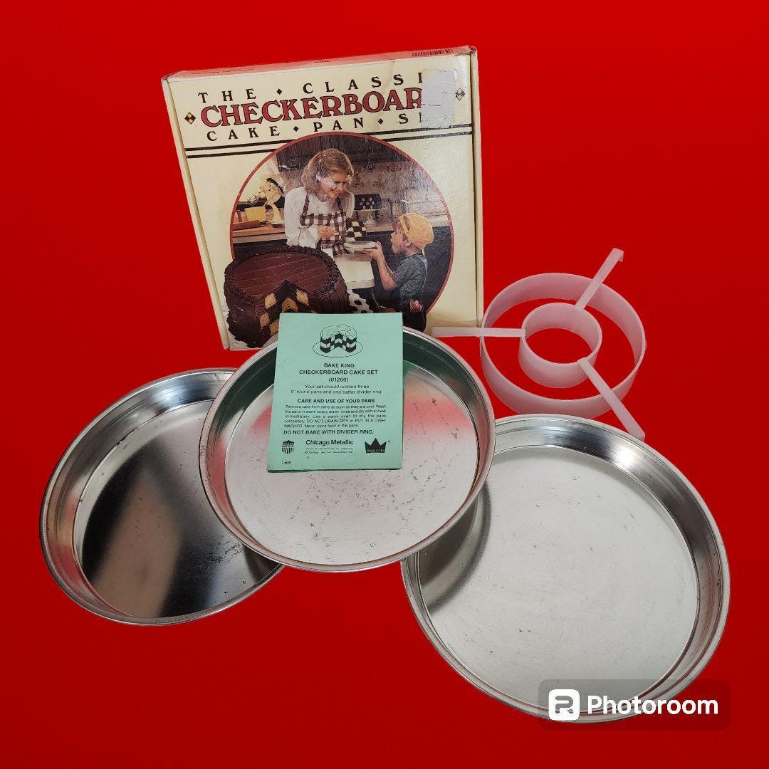 Vtg Classic Checkerboard Cake Pan Set Complete Baking Metal 9 Inch Made ...