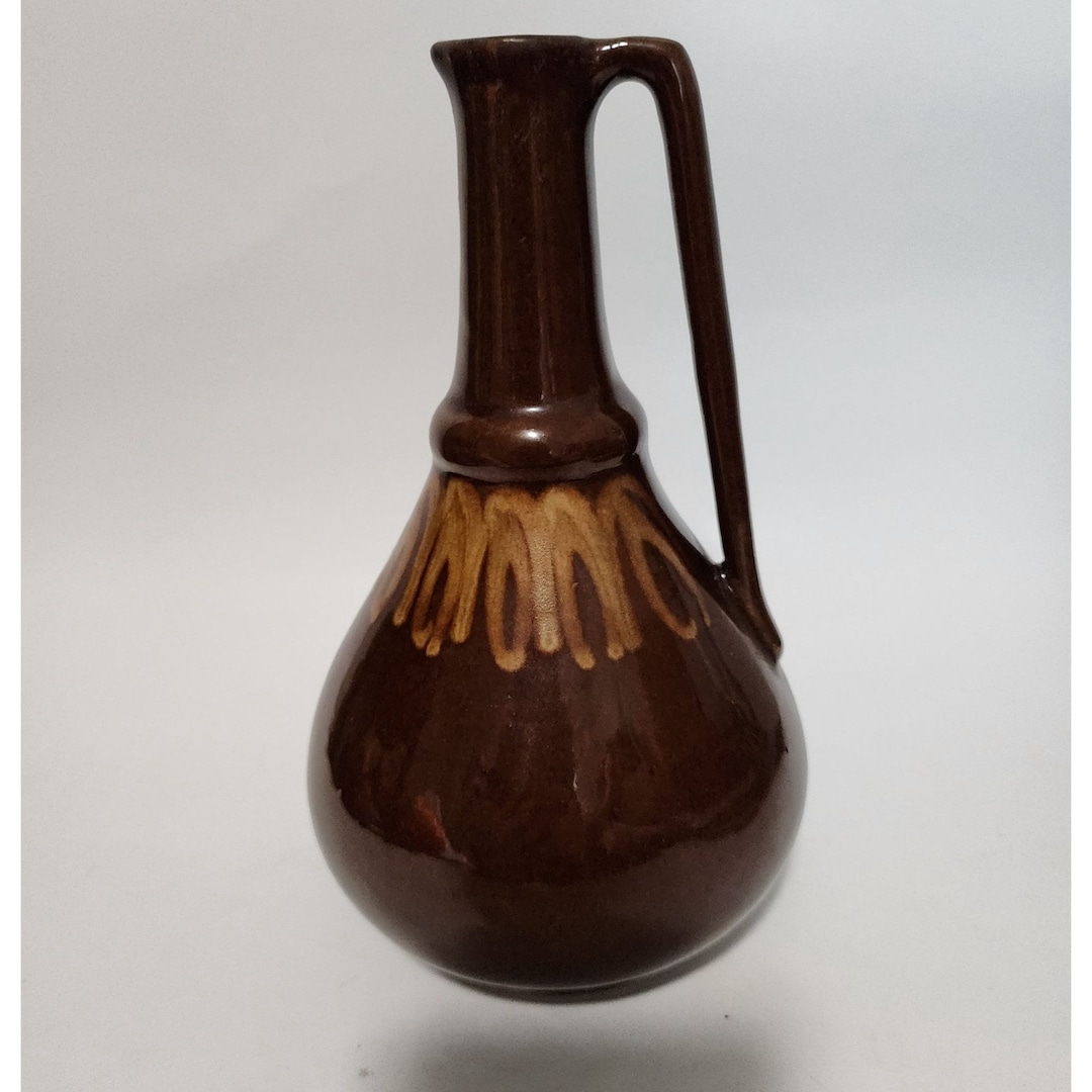 Vtg Brown Drip Glazed Pottery Poland Decanter Mid Century Stoneware ...