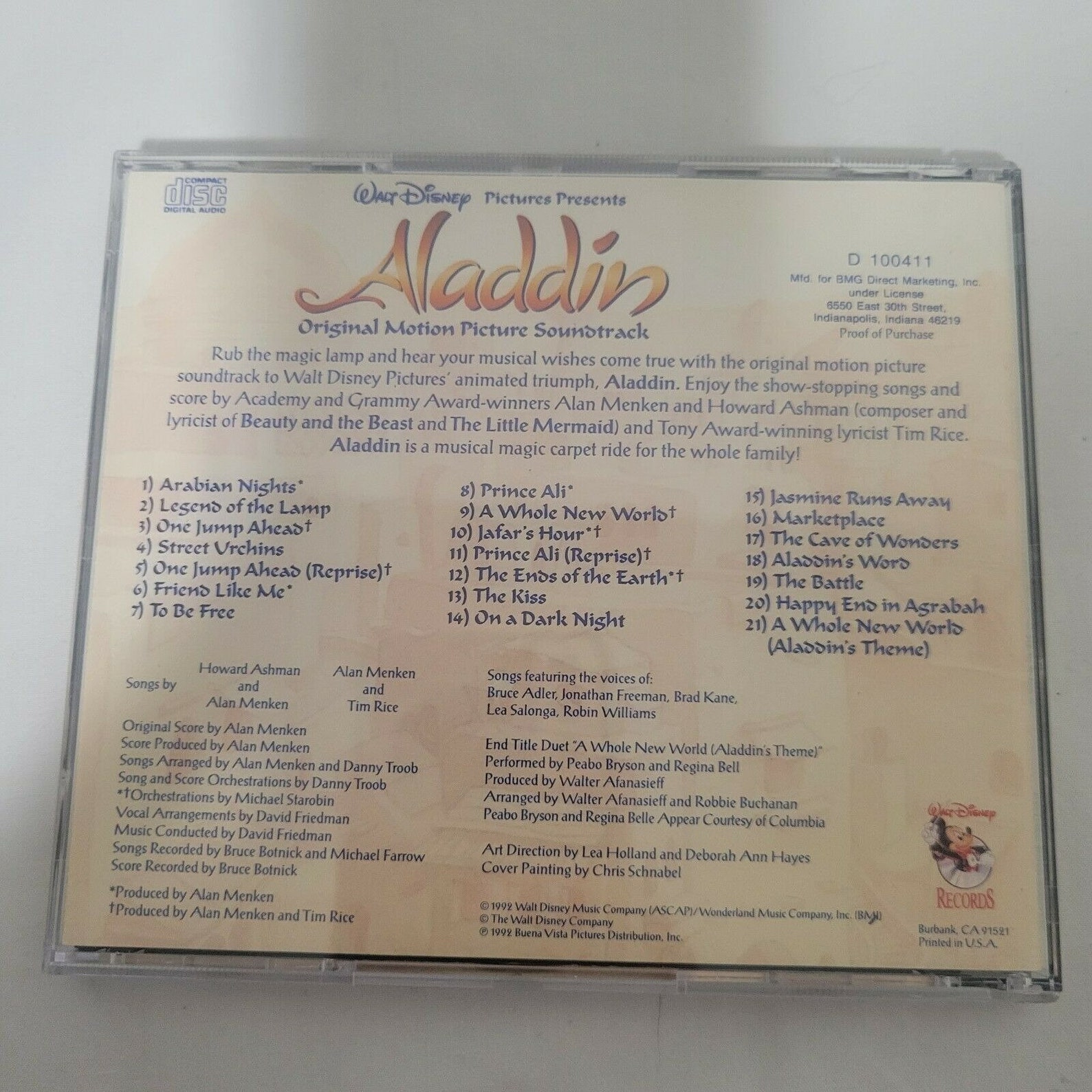 Walt Disney Aladdin Soundtrack 1992 Alan Menken Robin Williams Animated ...