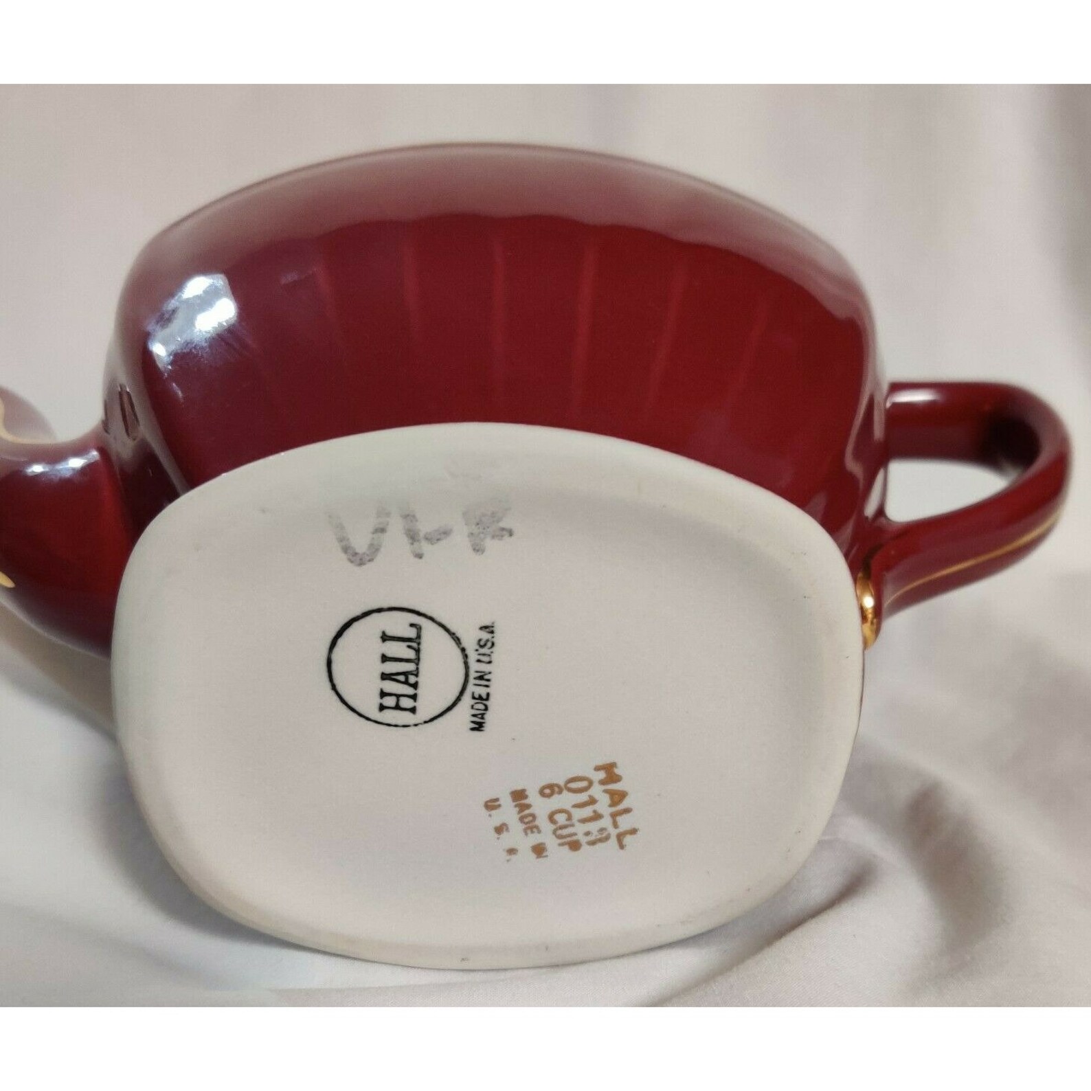 Vintage Hall China Teapot Hollywood Maroon Gold Trim USA 1940s | Etsy