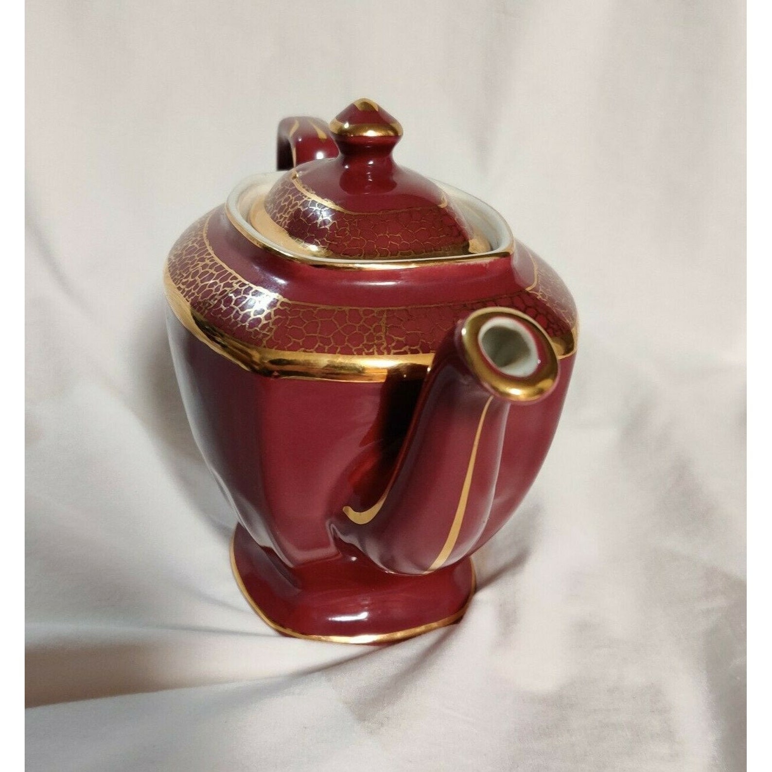 Vintage Hall China Teapot Hollywood Maroon Gold Trim USA 1940s | Etsy