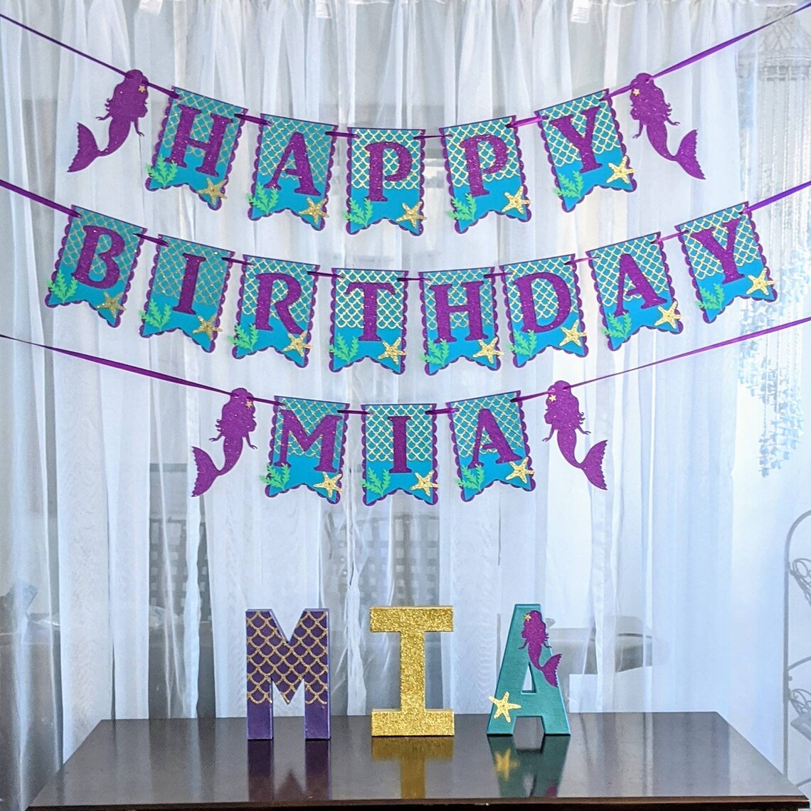 Mermaid Themed Happy Birthday Banner - Etsy