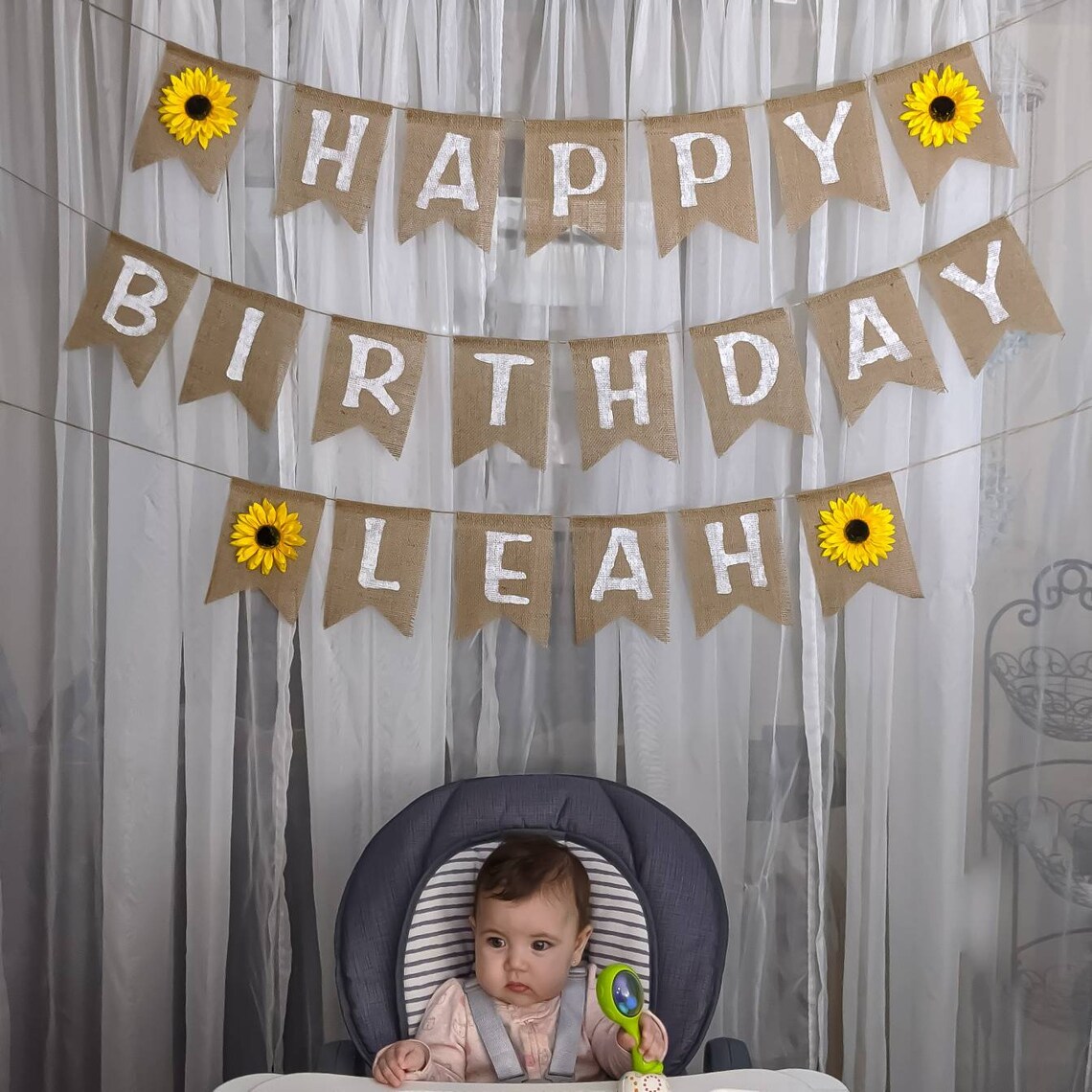 Sunflower Burlap Happy Birthday Banner - Etsy