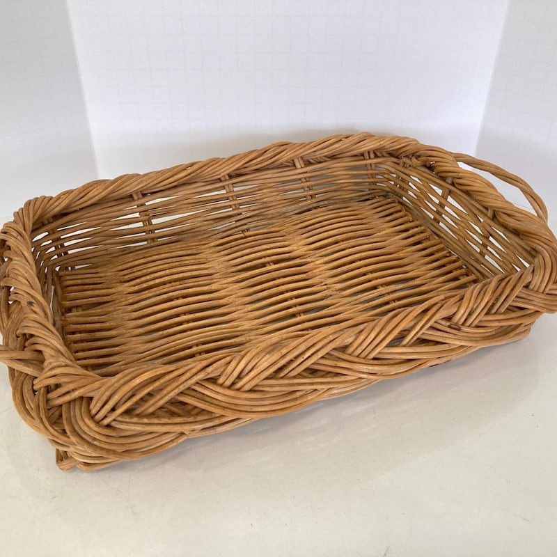 Vintage Wood Wicker Tray - Etsy