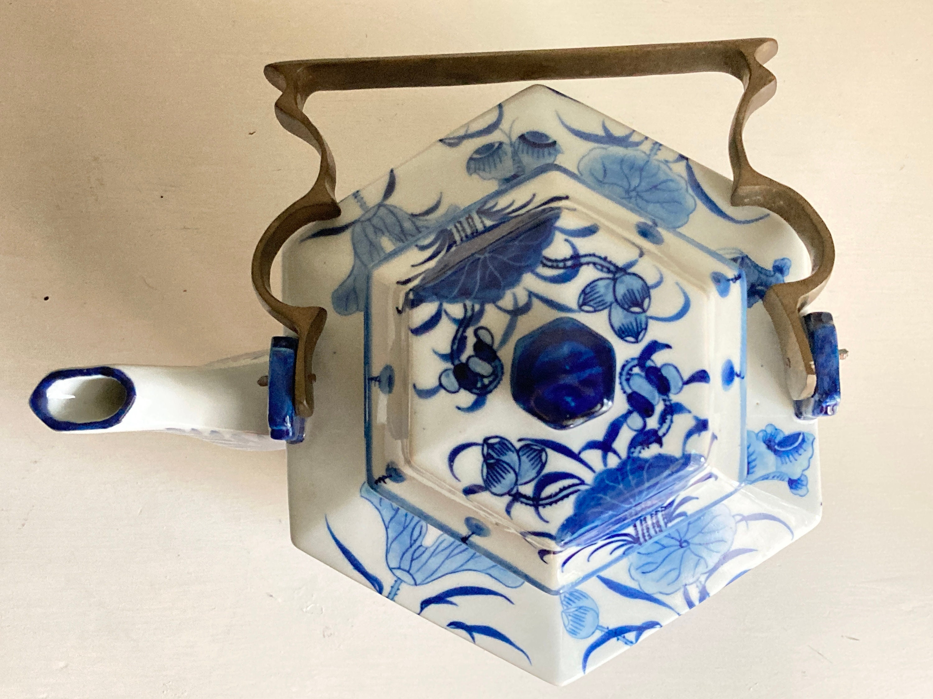 Vintage Blue and White Floral Chinoiserie Ceramic Kettle With - Etsy