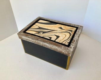 Hand Marbled Paper Covered Hand Made Box for Desk, Table, Home Decor or ...