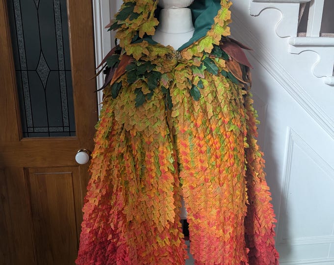 Fabric Hooded Leaf Cloak With Leather Leaves and Fungi Details Hip ...