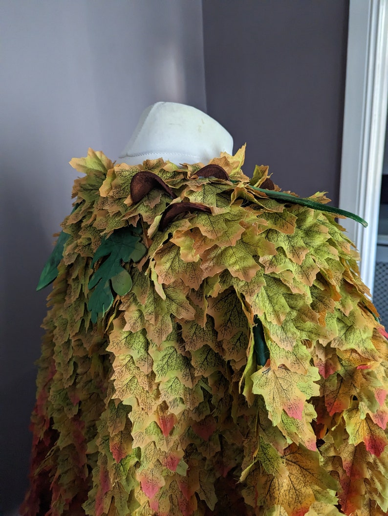 Fabric Leaf Cloak With Leather Leaves and Fungi Details Hip Length - Etsy