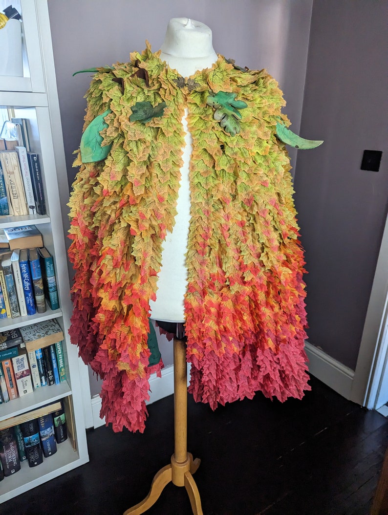 Fabric Leaf Cloak With Leather Leaves and Fungi Details Hip Length - Etsy