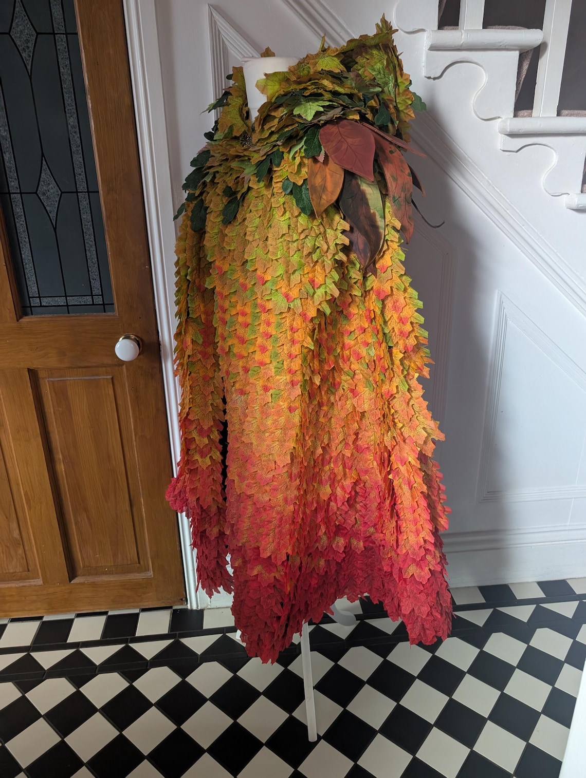 Fabric Hooded Leaf Cloak With Leather Leaves and Fungi Details Hip ...