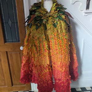 Fabric Hooded Leaf Cloak With Leather Leaves and Fungi Details Hip ...