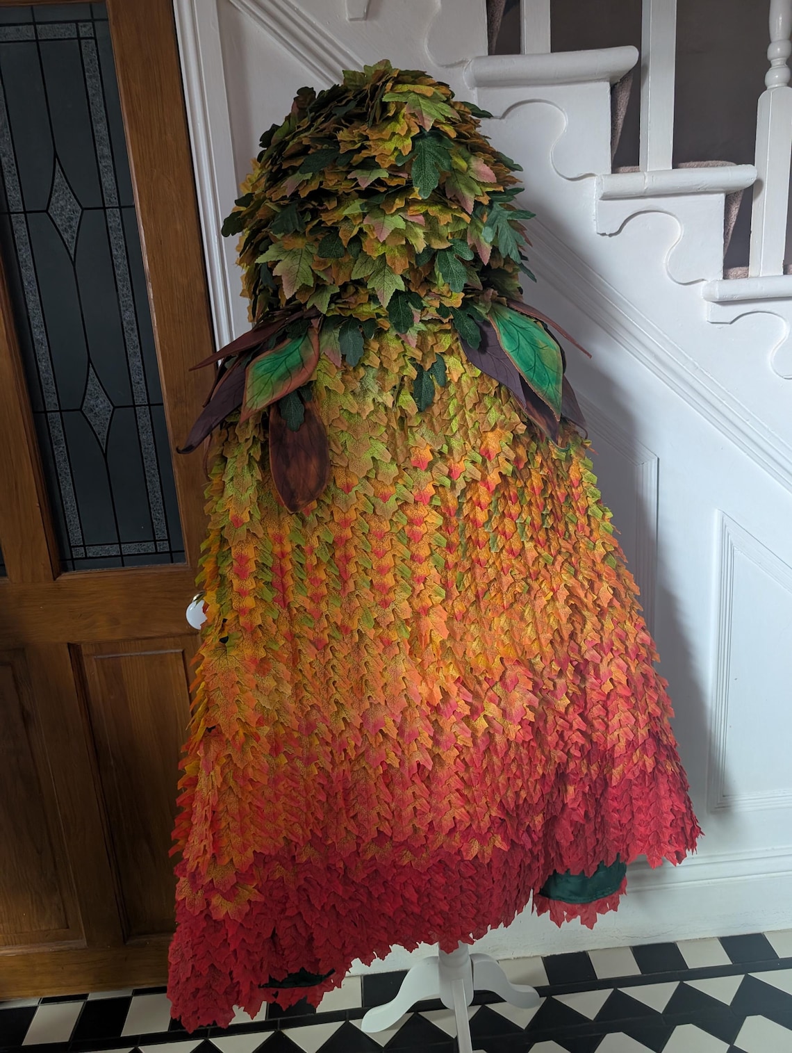 Fabric Hooded Leaf Cloak With Leather Leaves and Fungi Details Hip ...
