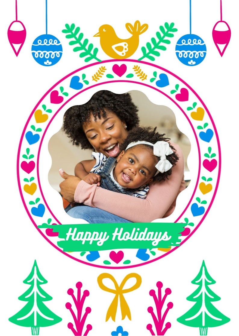 Holiday Card Template 5x7, DIY Modern Colorful Photo Card Template ...