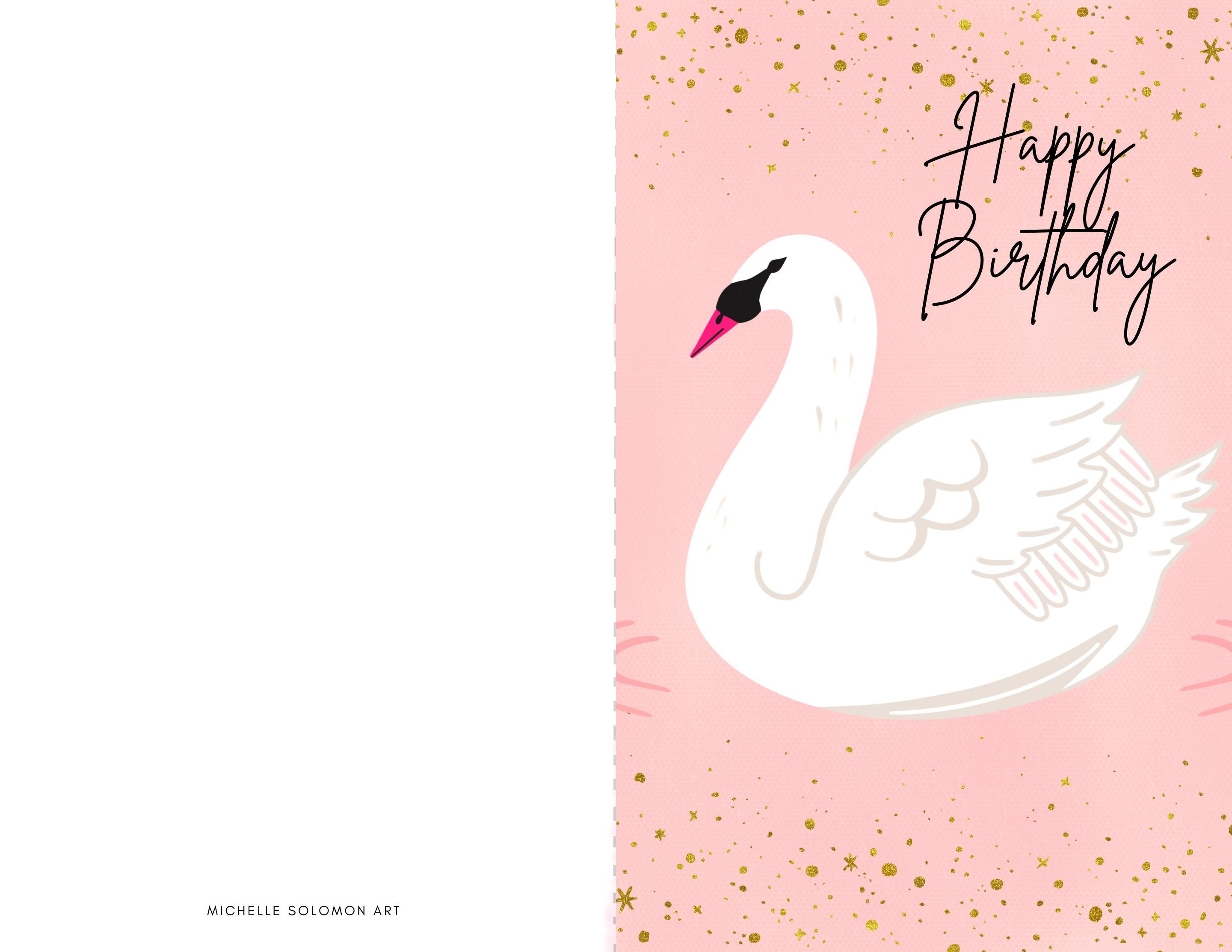 Printable Swan Birthday Card (digital Download) - Etsy