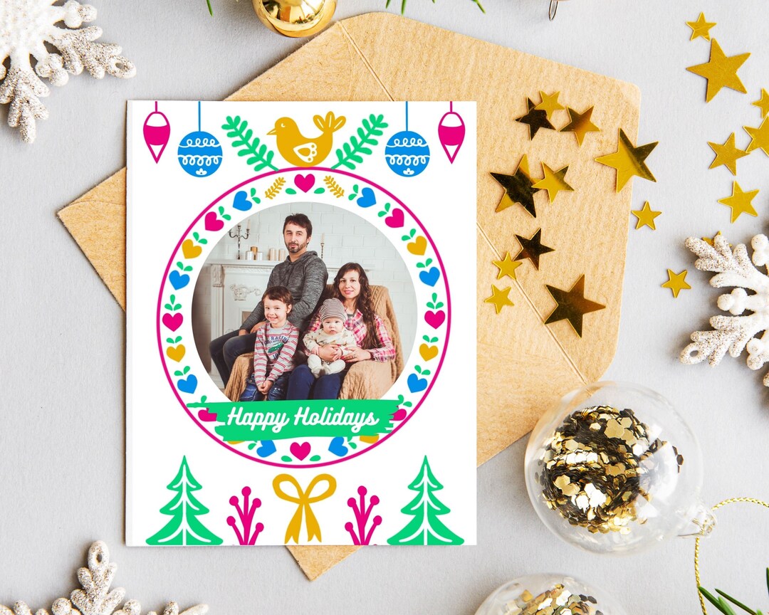 Holiday Card Template 5x7, DIY Modern Colorful Photo Card Template ...