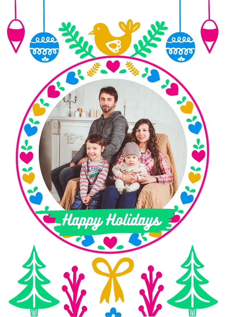 Holiday Card Template 5x7, DIY Modern Colorful Photo Card Template ...