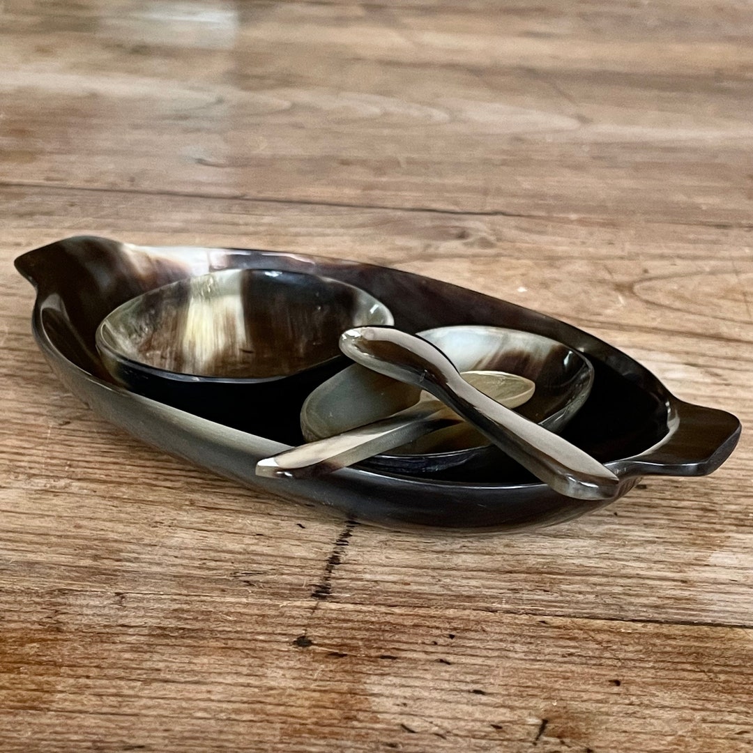 Natural Horn Salt Cellar Caviar Server Spices 5 Piece Dishes Spoons - Etsy