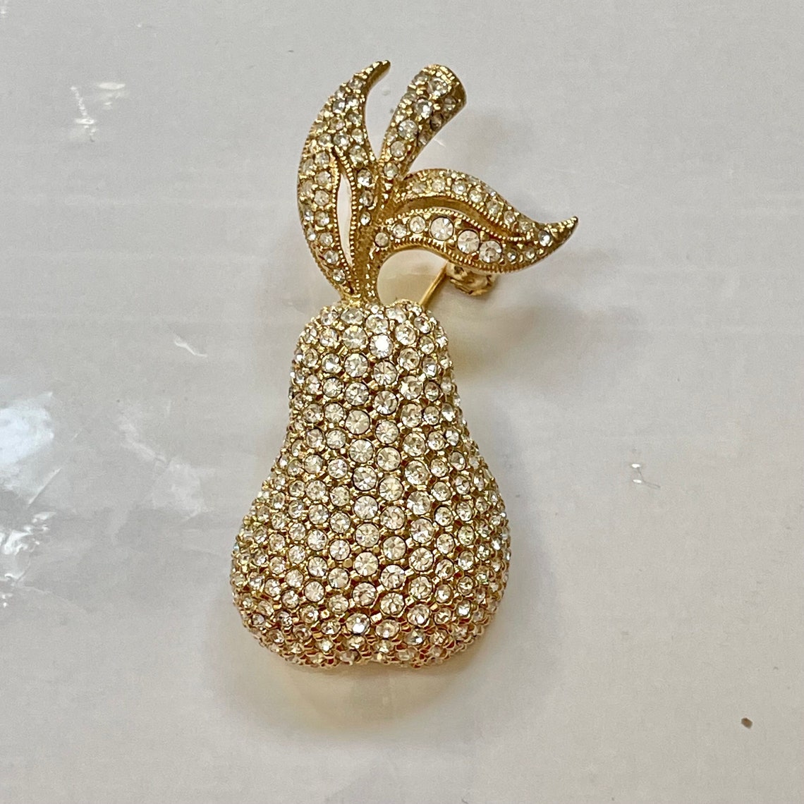 Swarovski Pave Crystal Gold Brooch Still Life Pear 2” Signed Vintage ...