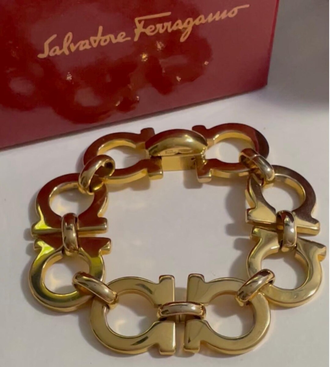 Ferragamo Bracelet Iconic Gancini 18K Yellow GP Luxury Italy Designer Signed Vintage Jewelry - Etsy