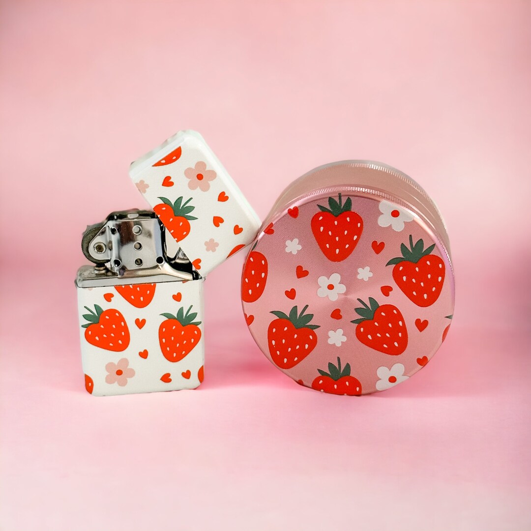 Set of Girly Grinder and Lighter, Cute Grinder, Strawberries and ...