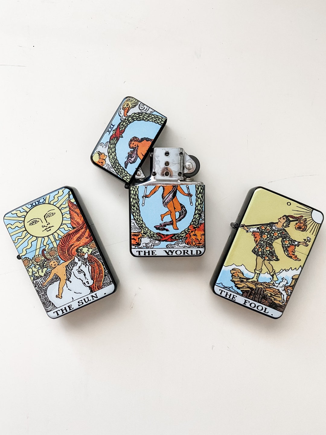 Tarot Card Lighters Set of 3, the World, the Fool, the Sun Tarot ...