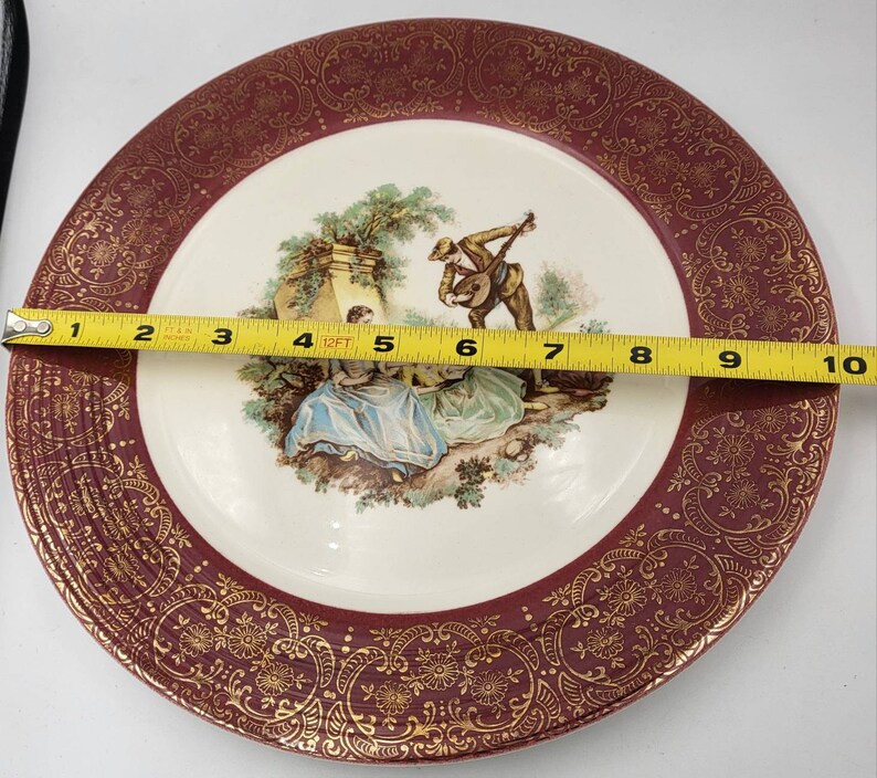 Mid Century Sebring Pottery - Serenade Dinner Plate - Burgundy Rim & 22 ...