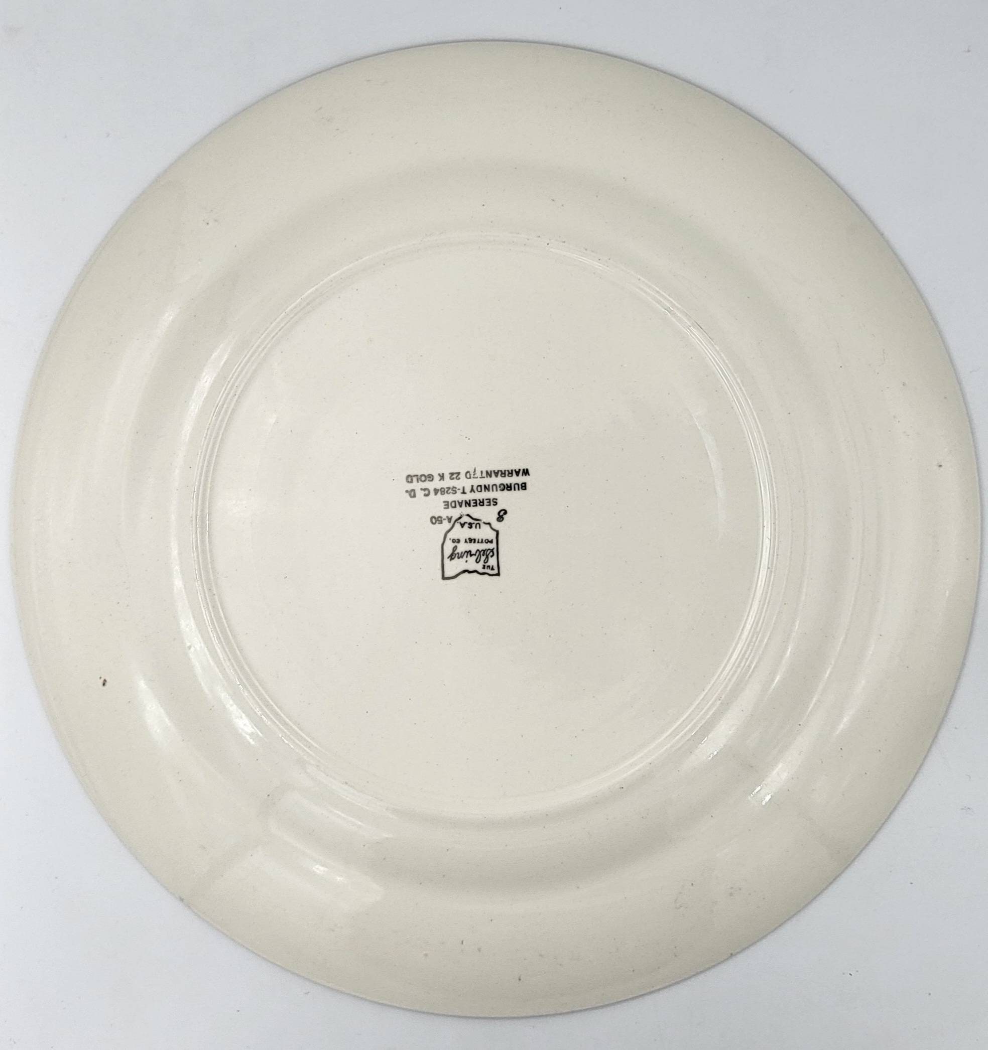 Mid Century Sebring Pottery - Serenade Dinner Plate - Burgundy Rim & 22 ...