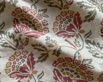 Pure Thick Patterned Linen Fabric. Vintage Upholstery Fabric. Floral ...