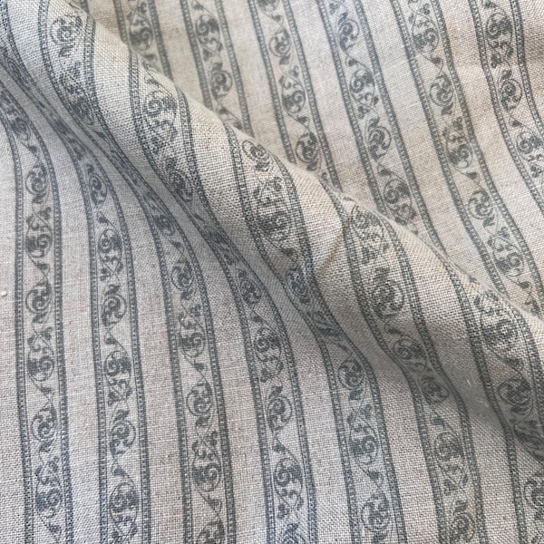 Pure Thick Patterned Linen Fabric. Vintage Upholstery Fabric. Floral ...