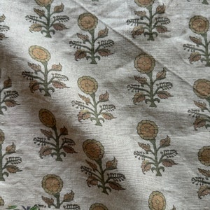 Pure Thick Patterned Linen Fabric. Vintage Upholstery Fabric. Floral ...