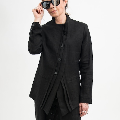 Black Linen Blazer Women's Black Suit Jacket Women Linen | Etsy