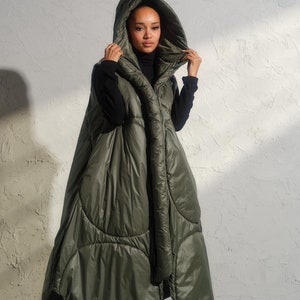 Asymmetrical Quilted Long Vest Womens, Oversized Khaki Green Autumn ...