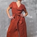 Brick Red Linen Jumpsuit: Wide Leg Wrap Overalls With Belt - Etsy