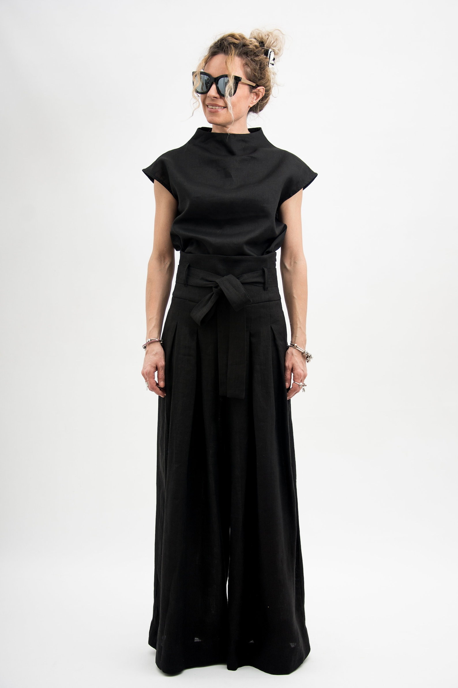 Black Linen Crop Top Avant Garde Clothing, Linen Blouse Women Short ...