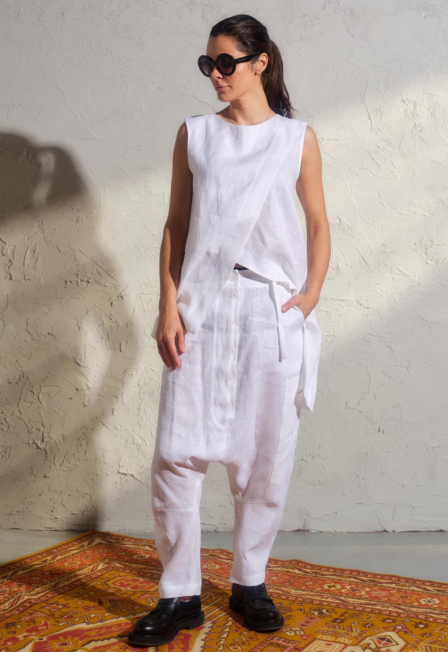 Asymmetrical White Linen Top Women's, Minimalistic Summer Linen Blouse ...